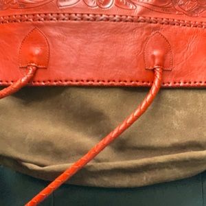 Bags | Embossed Handtooled Red Leather Handbag | Poshmark